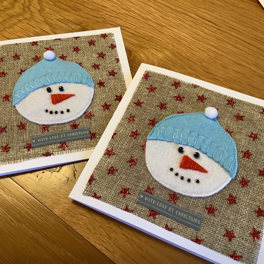 Handmade Fabric Christmas Card Snowman - Etsy UK