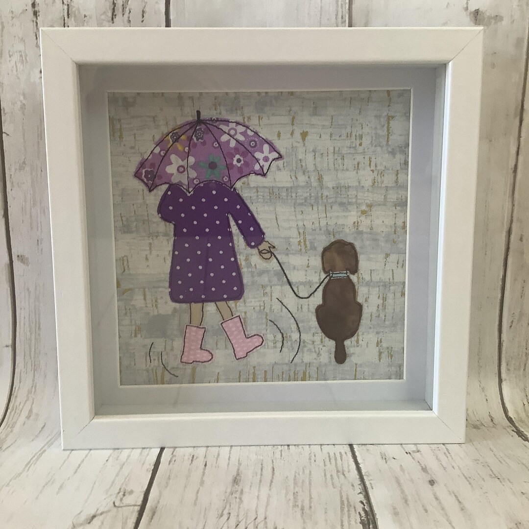 Original Textile Art - Walking the Dog - Handmade Appliqué Fabric Art ...