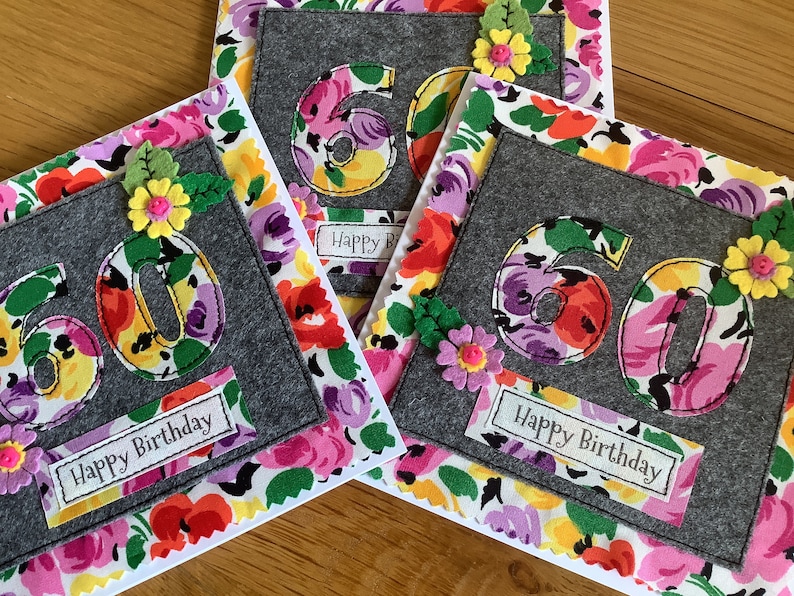 Handmade 60th Birthday Card Personalised Fabric Birthday Card - Etsy