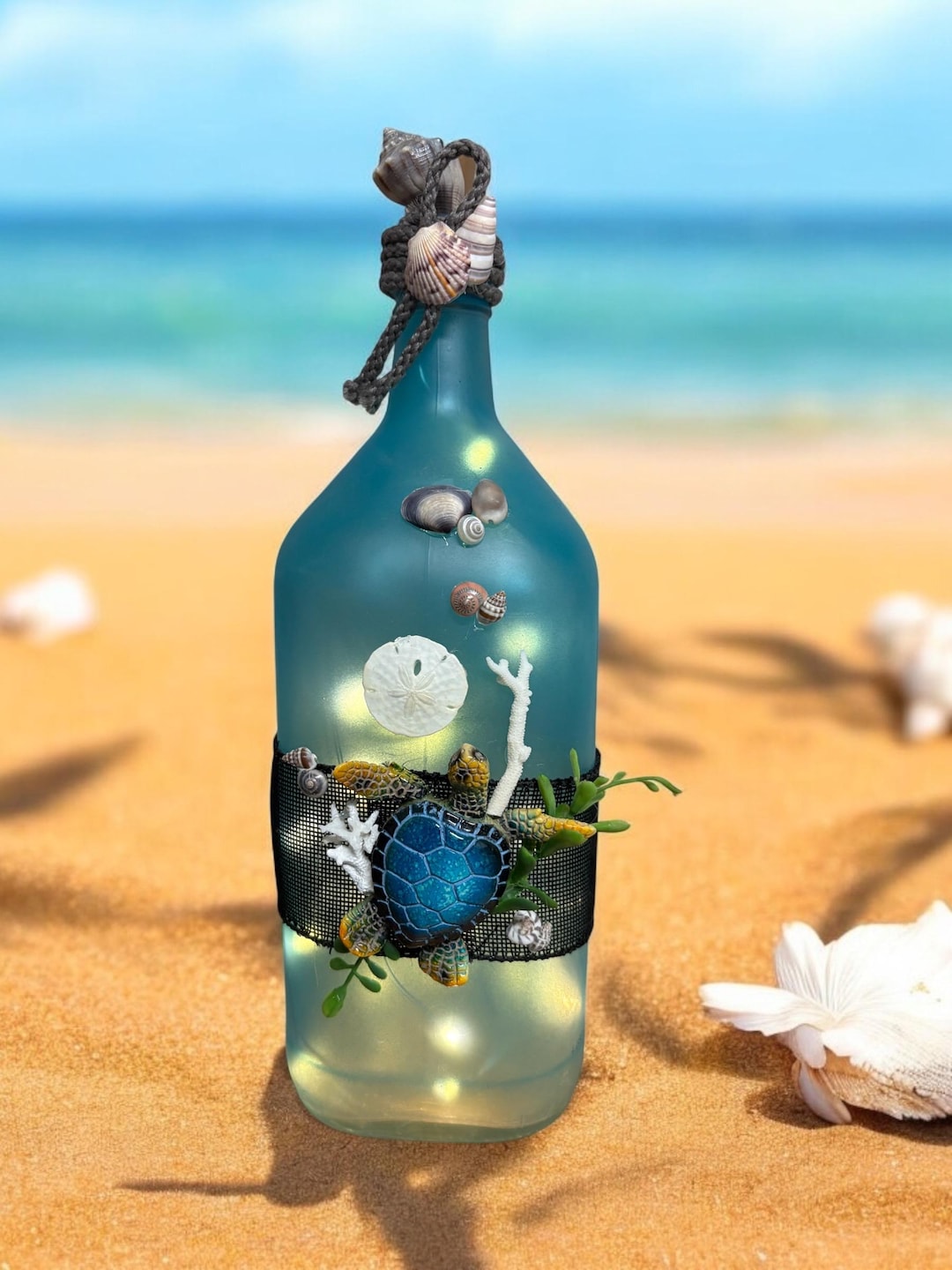Sea Turtle Lighted Wine Bottle, Sea Turtle Coastal Wine Bottle, Turtle ...