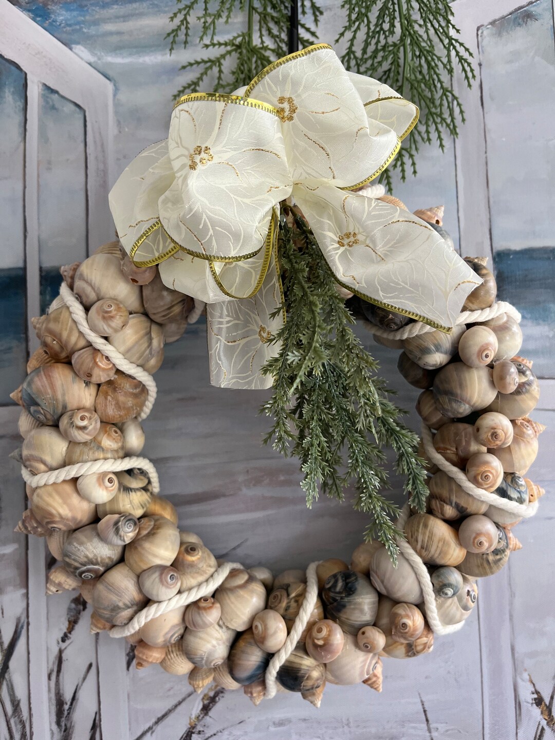 Beach House Seashell Wreath, Bathroom Wall Hanging, Seashell Wall Art ...