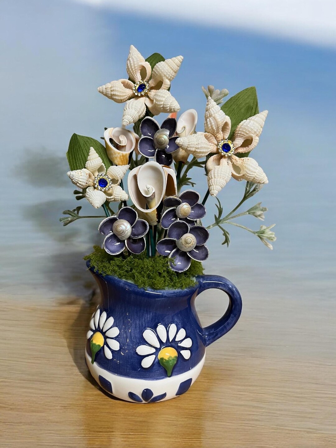 Vintage Pitcher With Seashell Bouquet, Shell Flowers Centerpiece ...