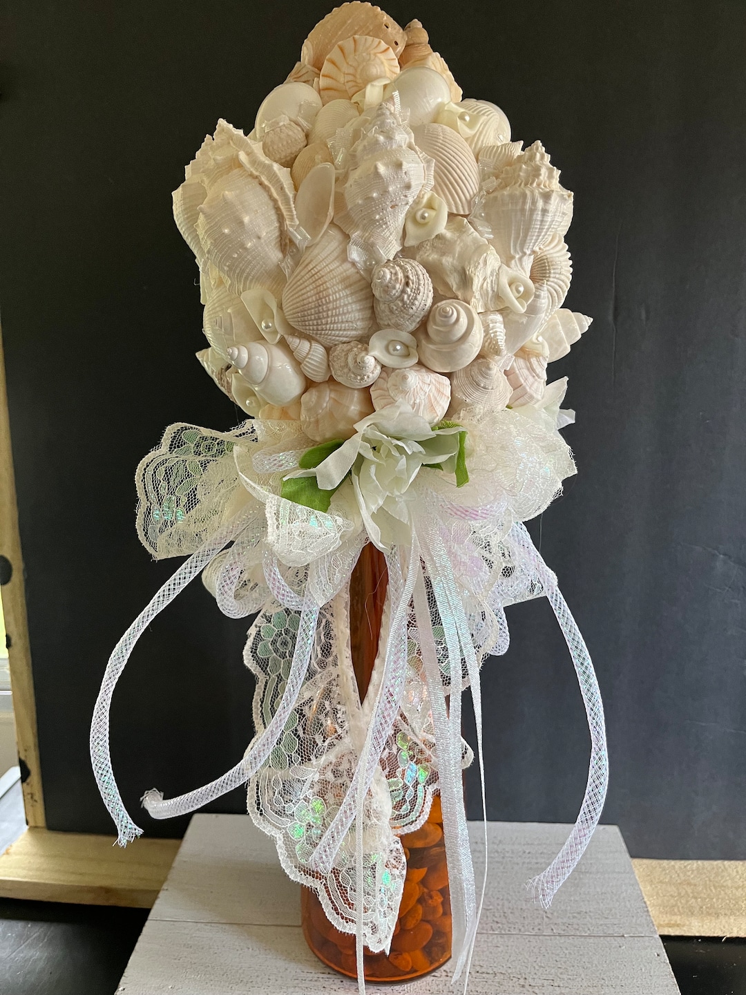 Wedding Beach Seashell Bouquet, Shell Arrangement, White Bridal Beach ...