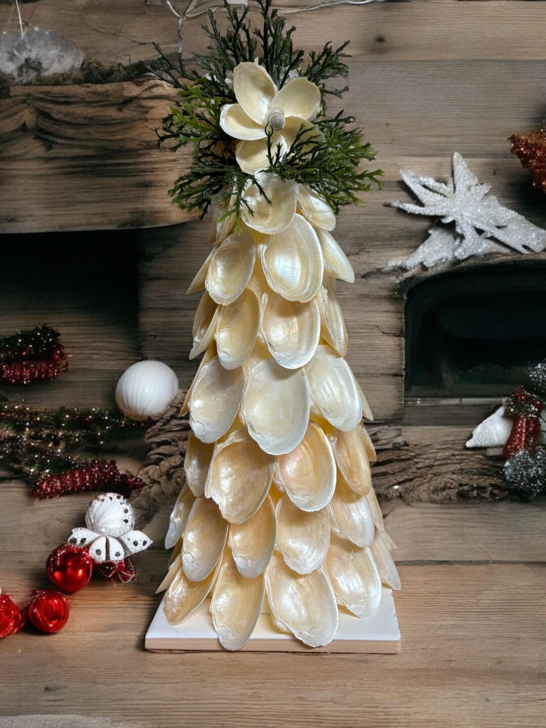 Jingle Seashell Christmas Tree, White Shell Christmas Tree, Decorated ...