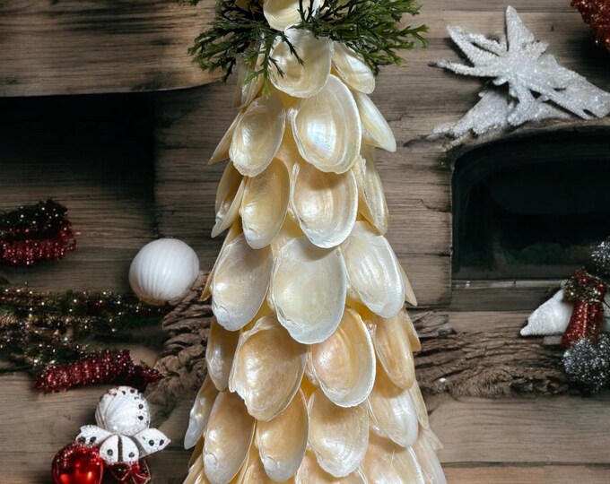 Jingle Seashell Christmas Tree, White Shell Christmas Tree, Decorated ...