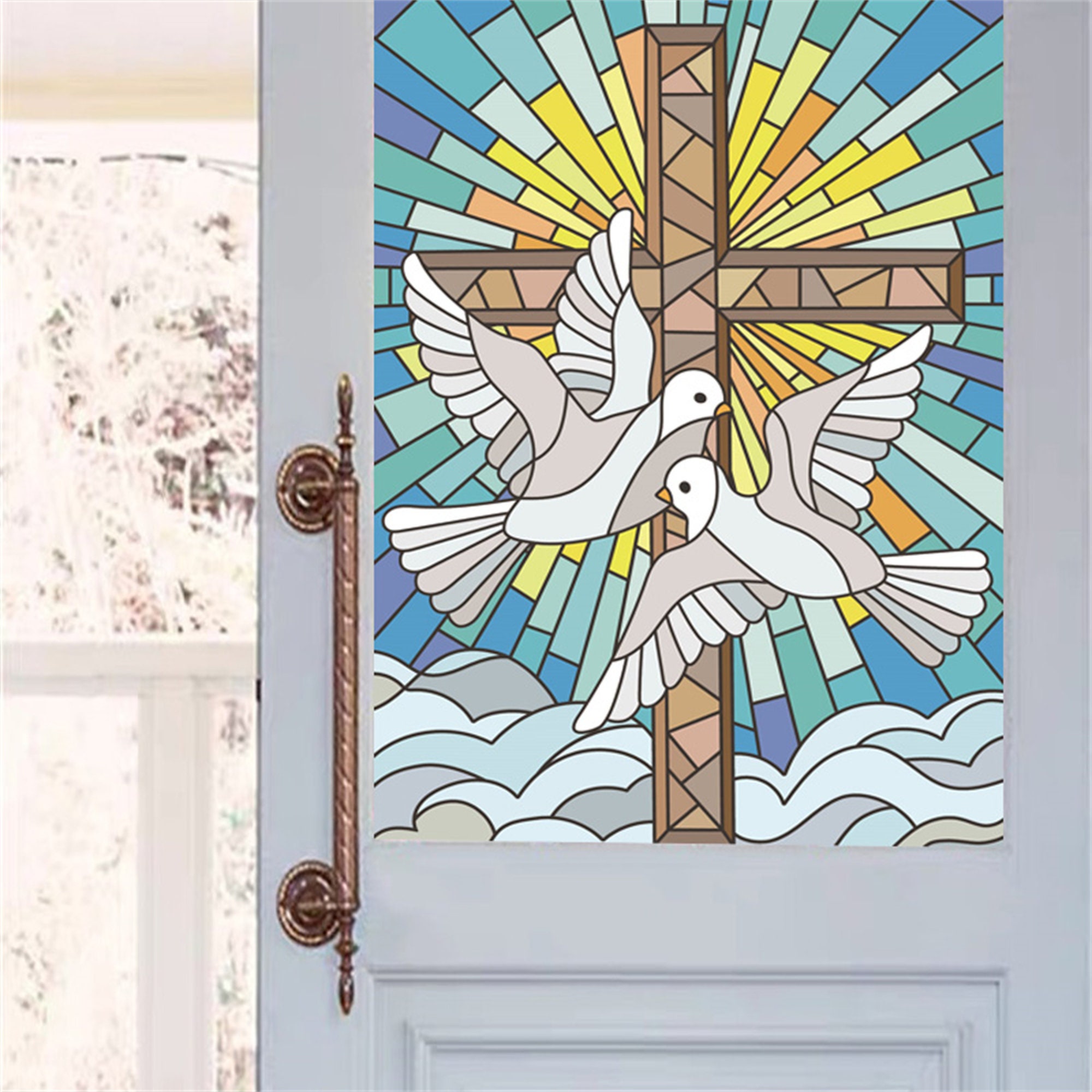 Customized Window Film Cross Dove Lily Static Cling Church Home Decor ...