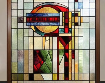 Colorful Modern Stained Glass Panel, Abstract Shapes Glass Art ...