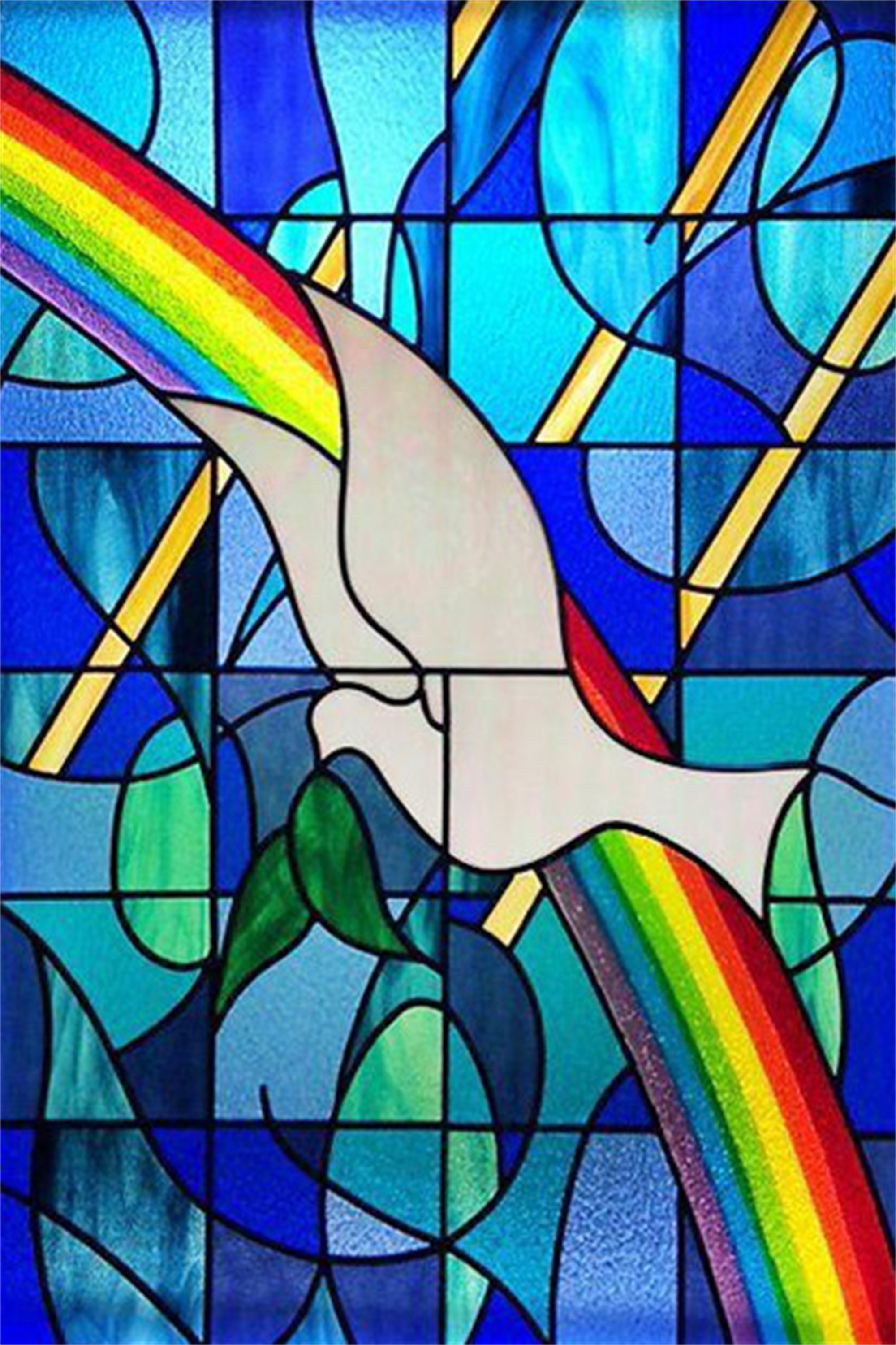 Customized Size Frosted Stained Window Film Glass Films Cross Dove Lily ...