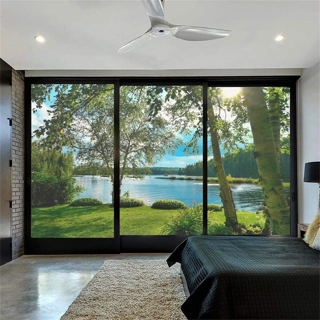 Customized Scenic Mountain Lake Window Privacy Film – Frosted Static ...