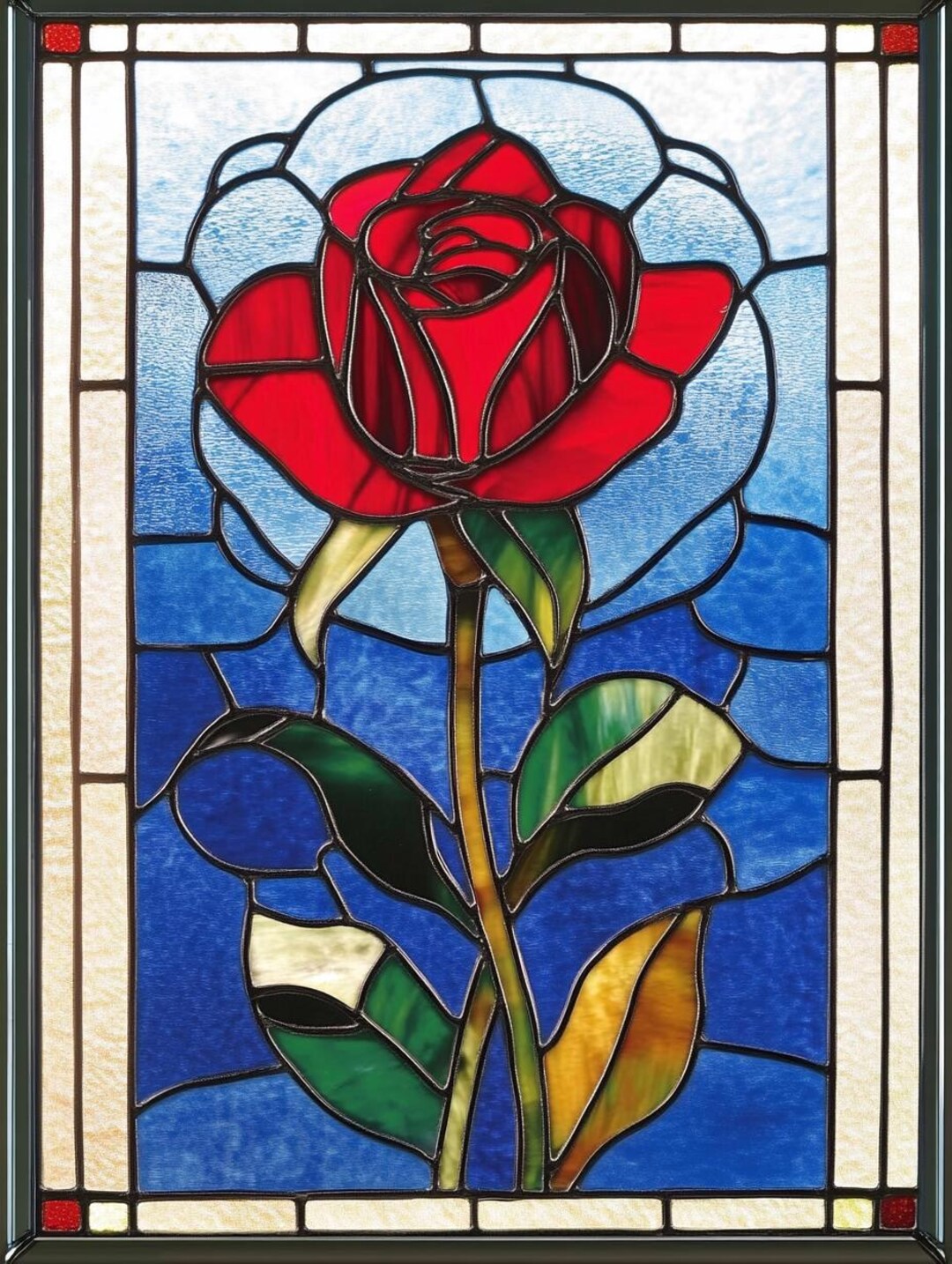 Customized Red Rose Stained Glass Window Film Elegant Privacy Cover for ...