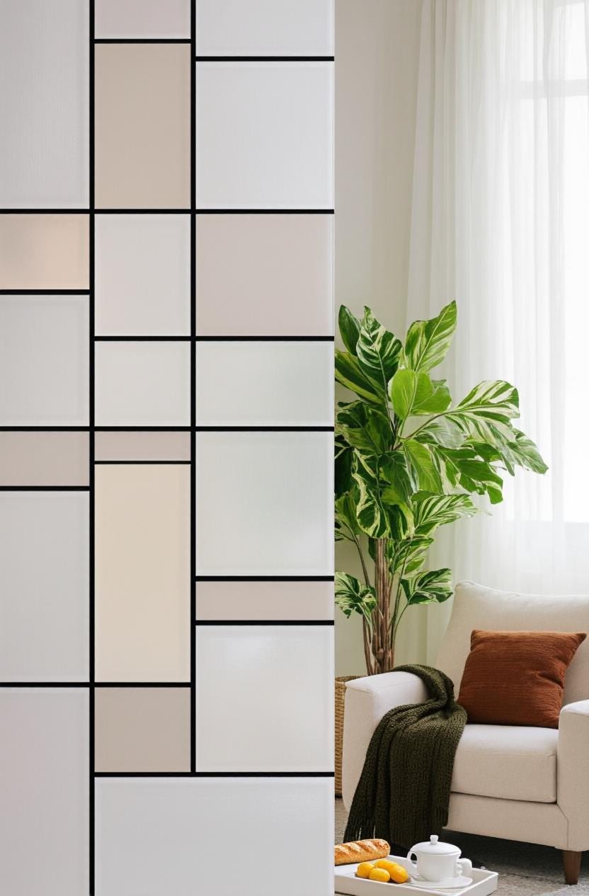 Custom Size Modern Geometric Frosted Window Film Minimal Grid Design ...