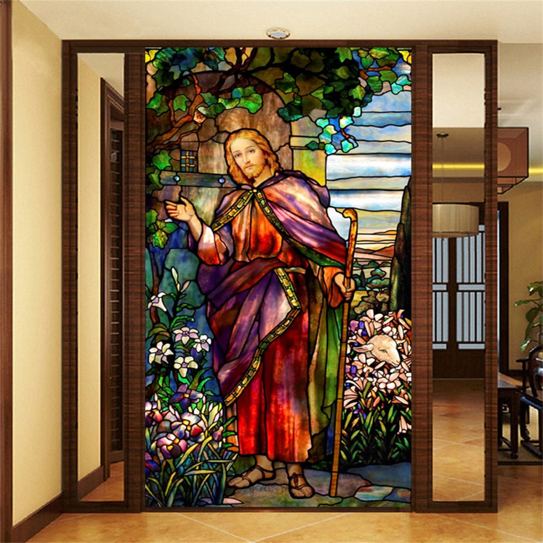 Custom Static Cling Church Frosted Stained Glass Window Film PVC Jesus ...