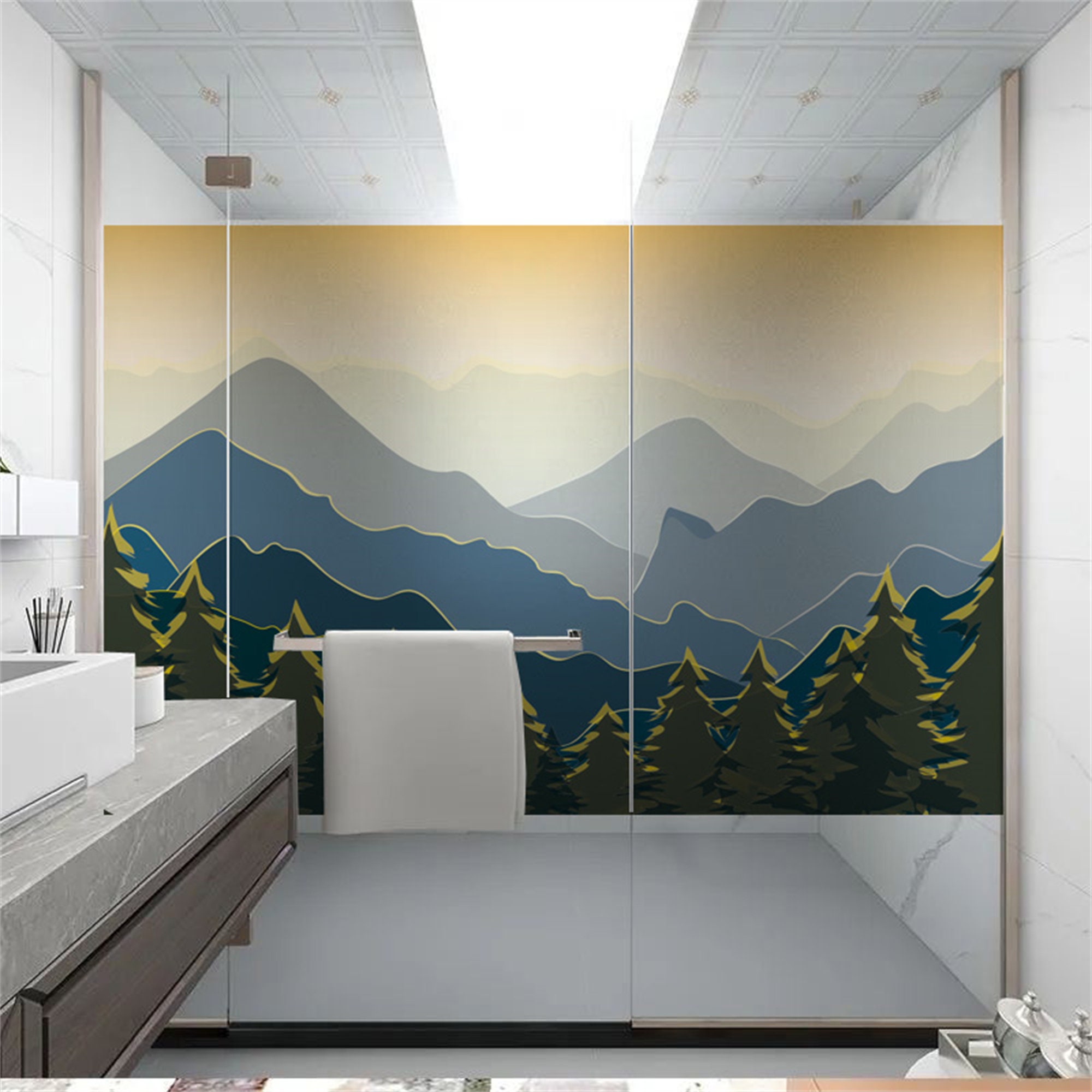 Custom Size Mountain Stained Glass Window Films,frosted Glass Sticker ...