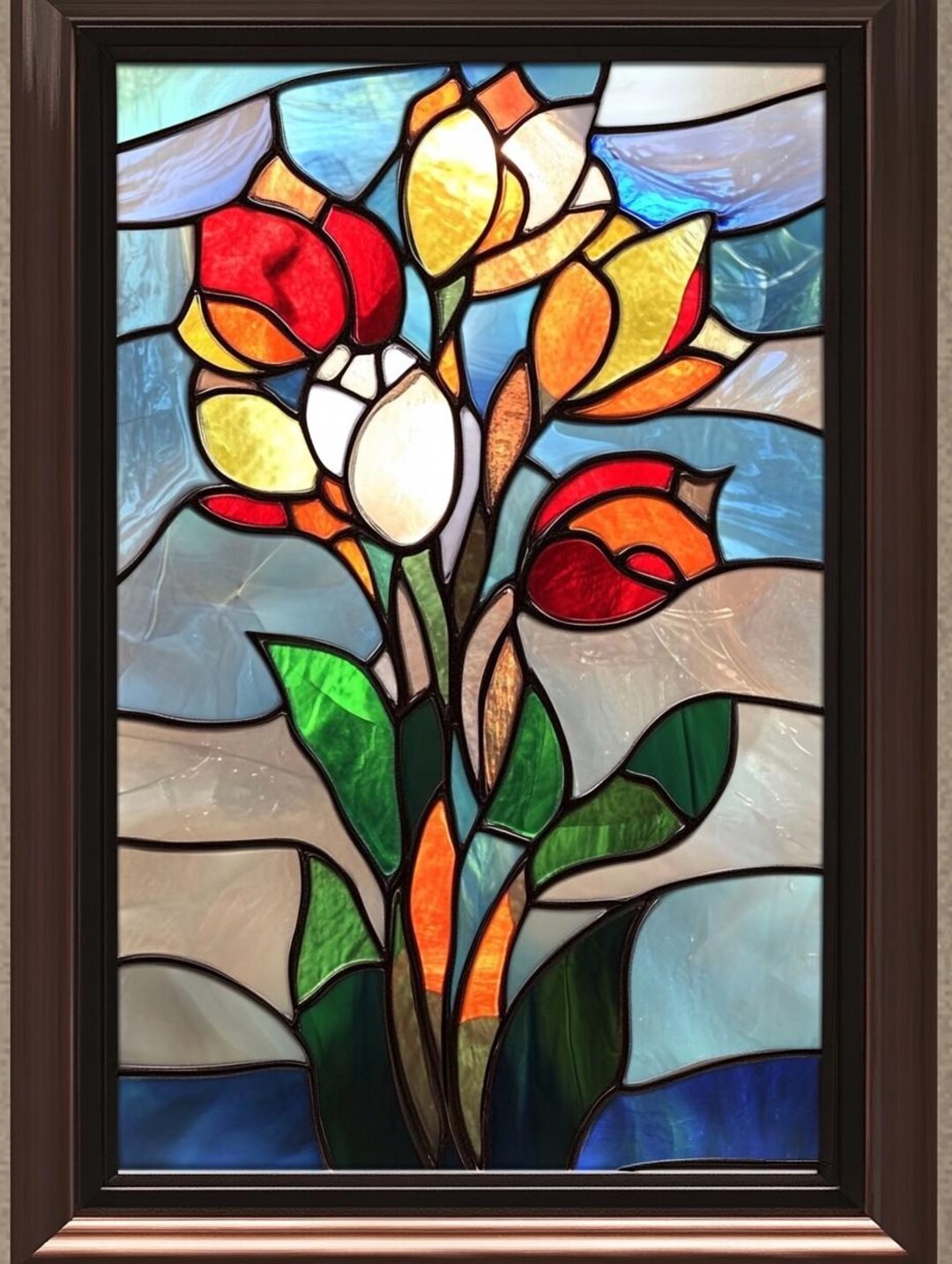 Customized Tulip Stained Glass Window Film Colorful Static Cling for ...