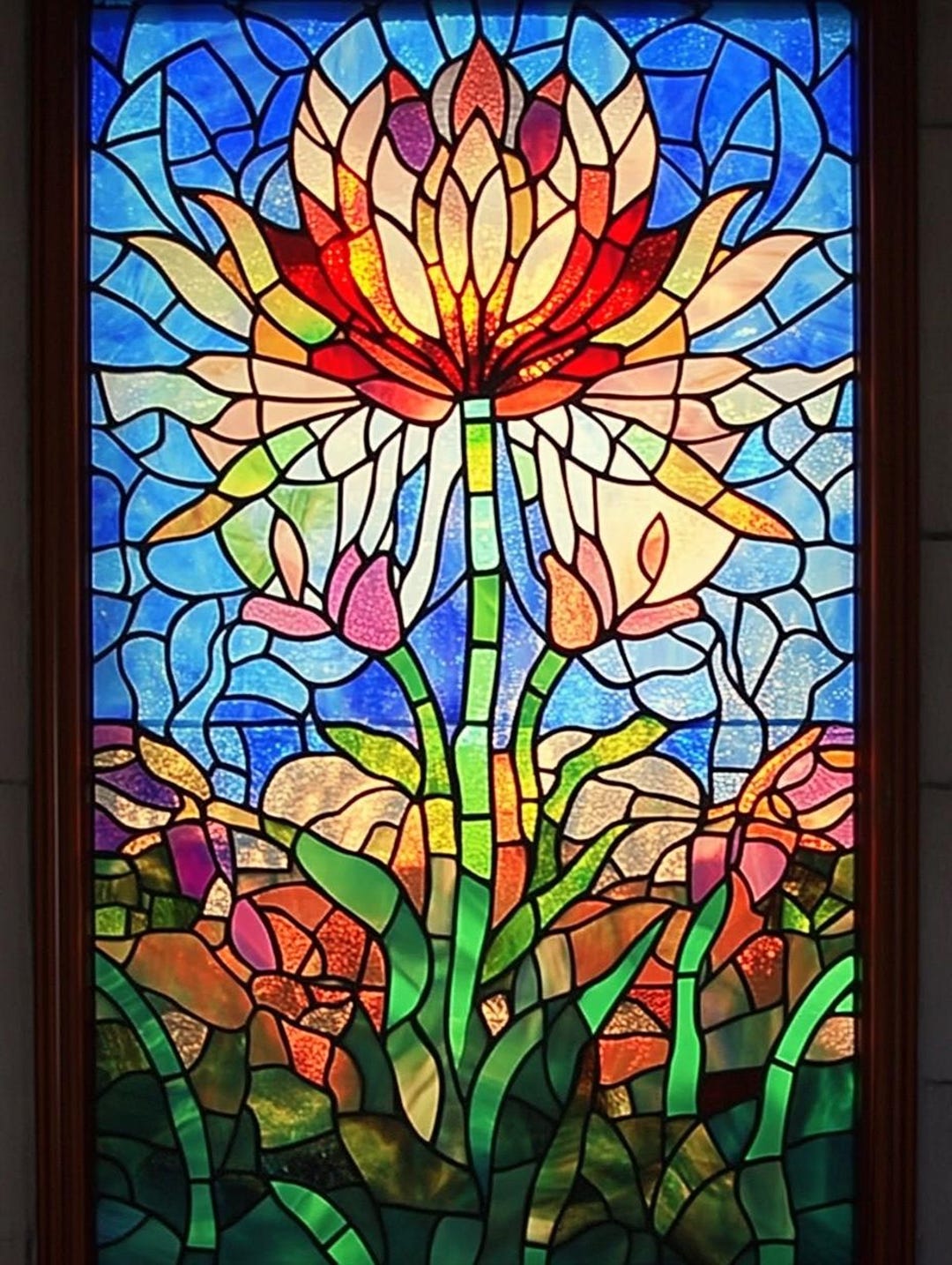 Customized Floral Mosaic Stained Glass Window Cling Elegant Decorative ...
