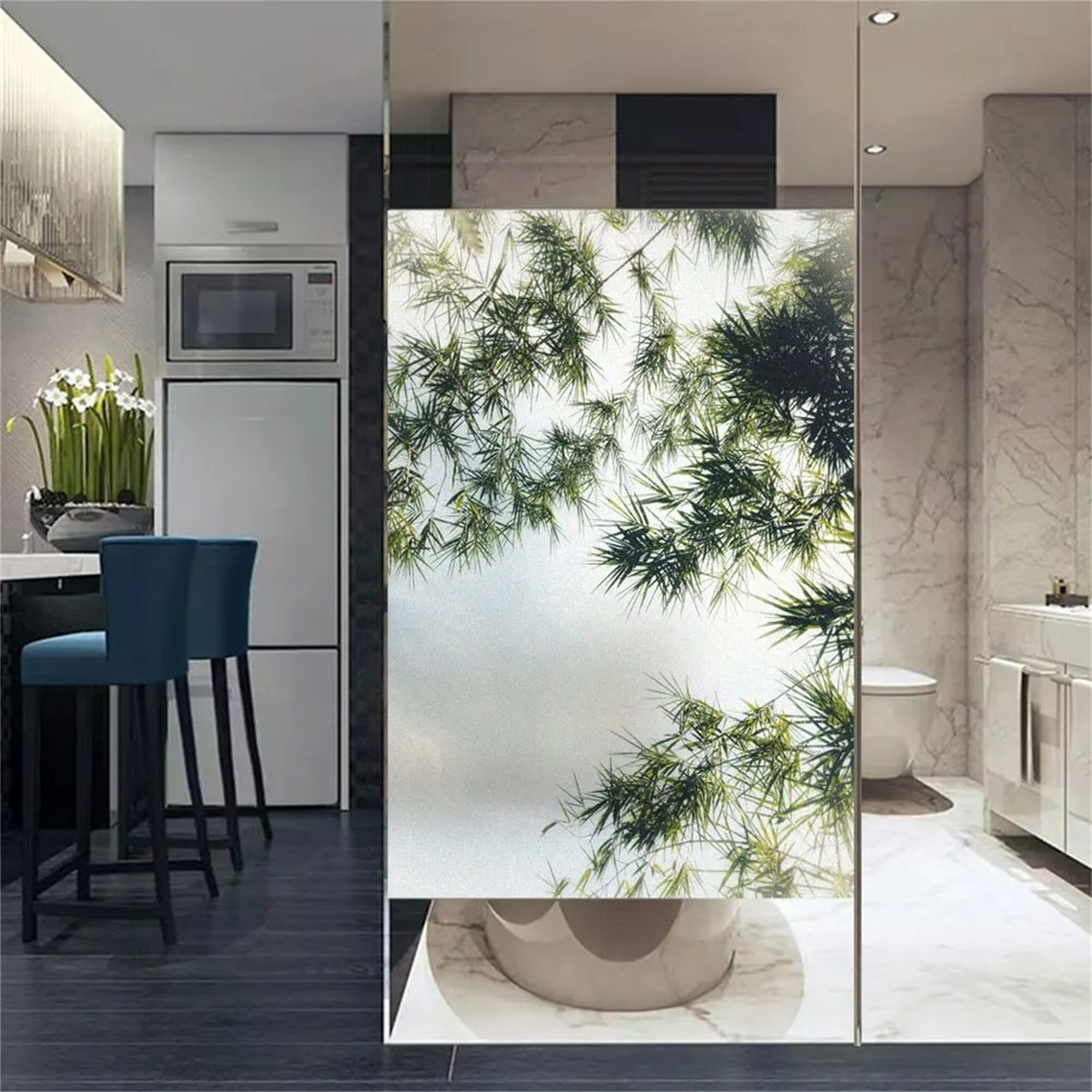 Custom Size Bamboo Leaf Pattern Window Film Frosted Privacy Sun ...