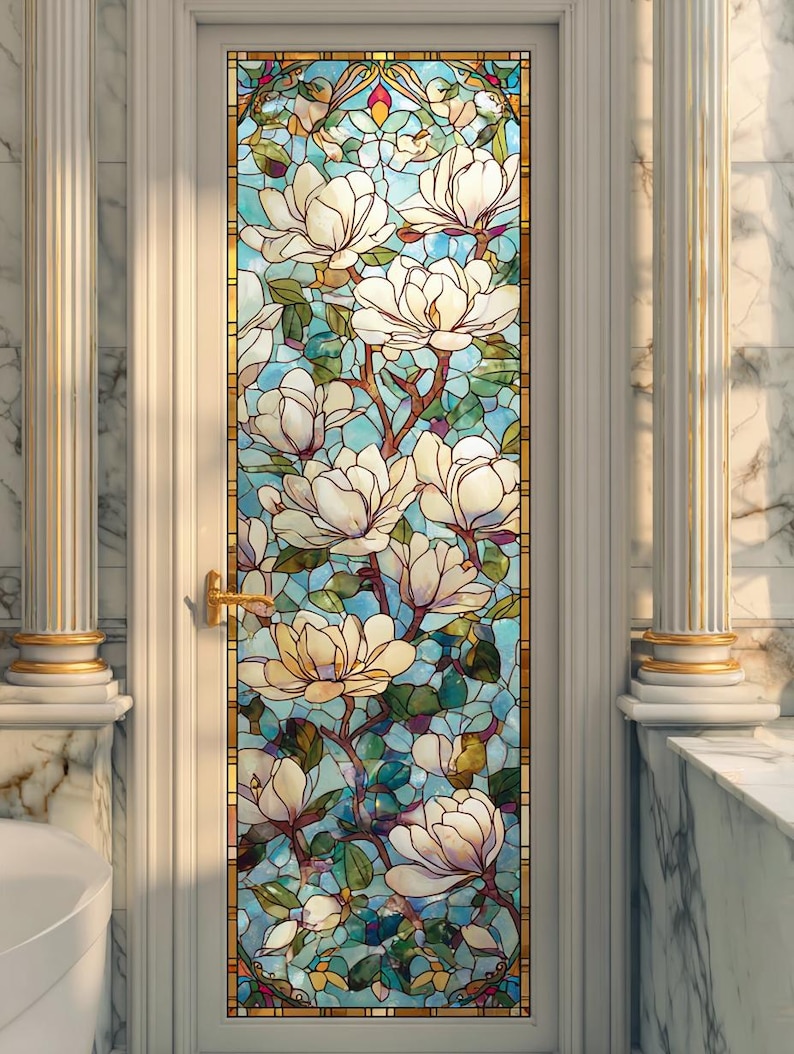 Customized Stained Glass Window Film for Glass Door Magnolia Flower ...