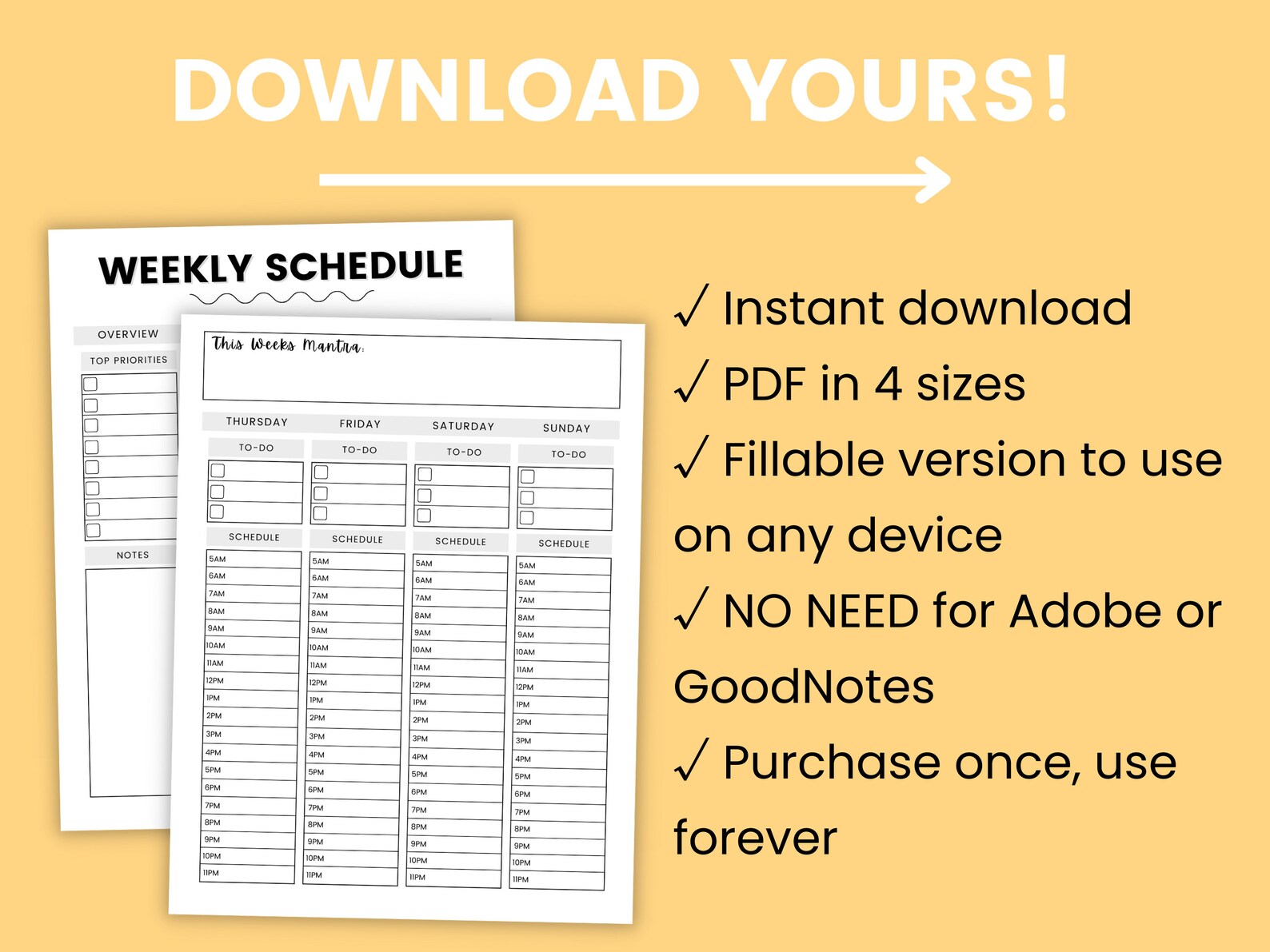 Weekly Time Blocking Planner Template Insert • Hour by Hour (5AM-11PM ...