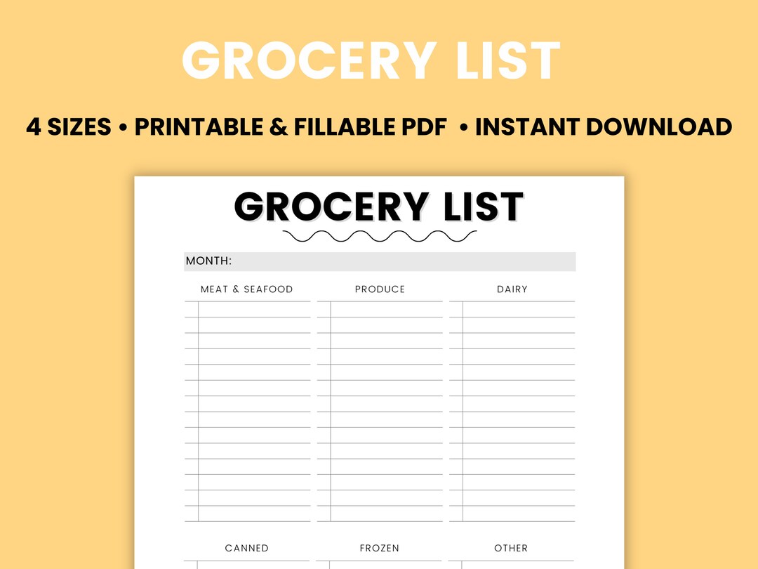 Grocery List PDF Printable Template • Fillable and Digital (no Need for ...