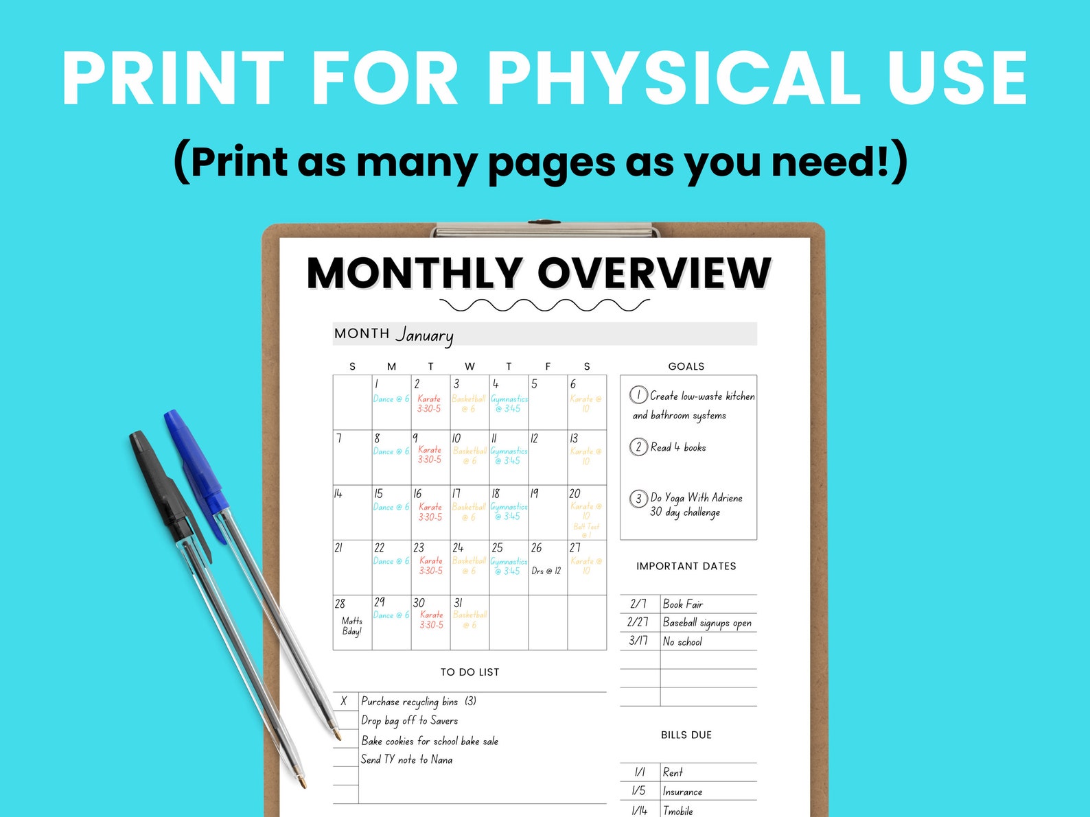 Monthly Overview Printable Template (editable + Fillable) • Letter/half ...