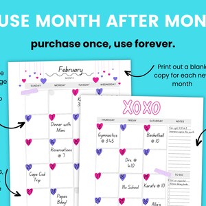 Undated Monthly Calendar Planner Printable • Double Page/month on Two ...