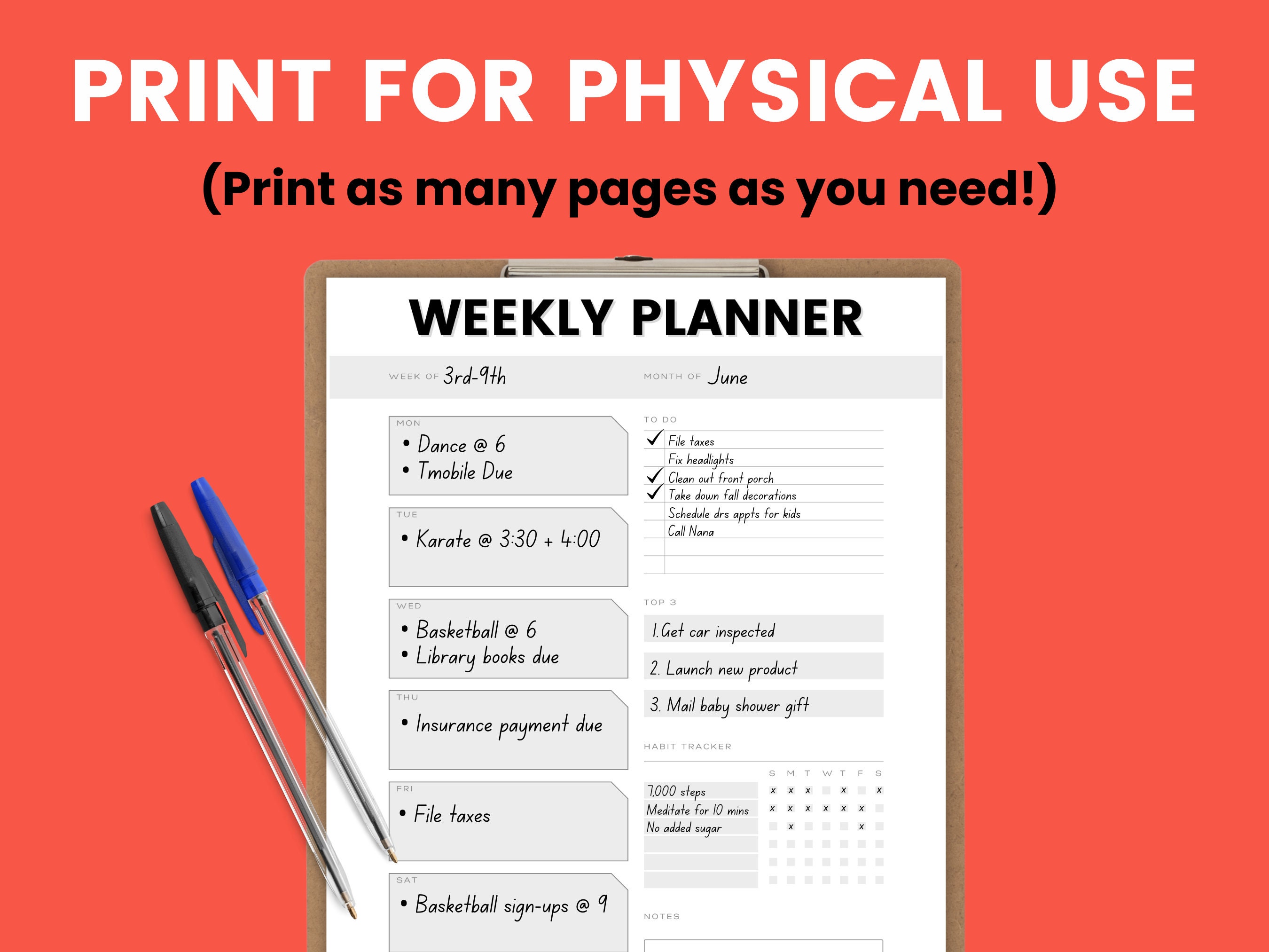 Weekly Planner Printable Template • Fillable PDF • Letter/half Letter ...
