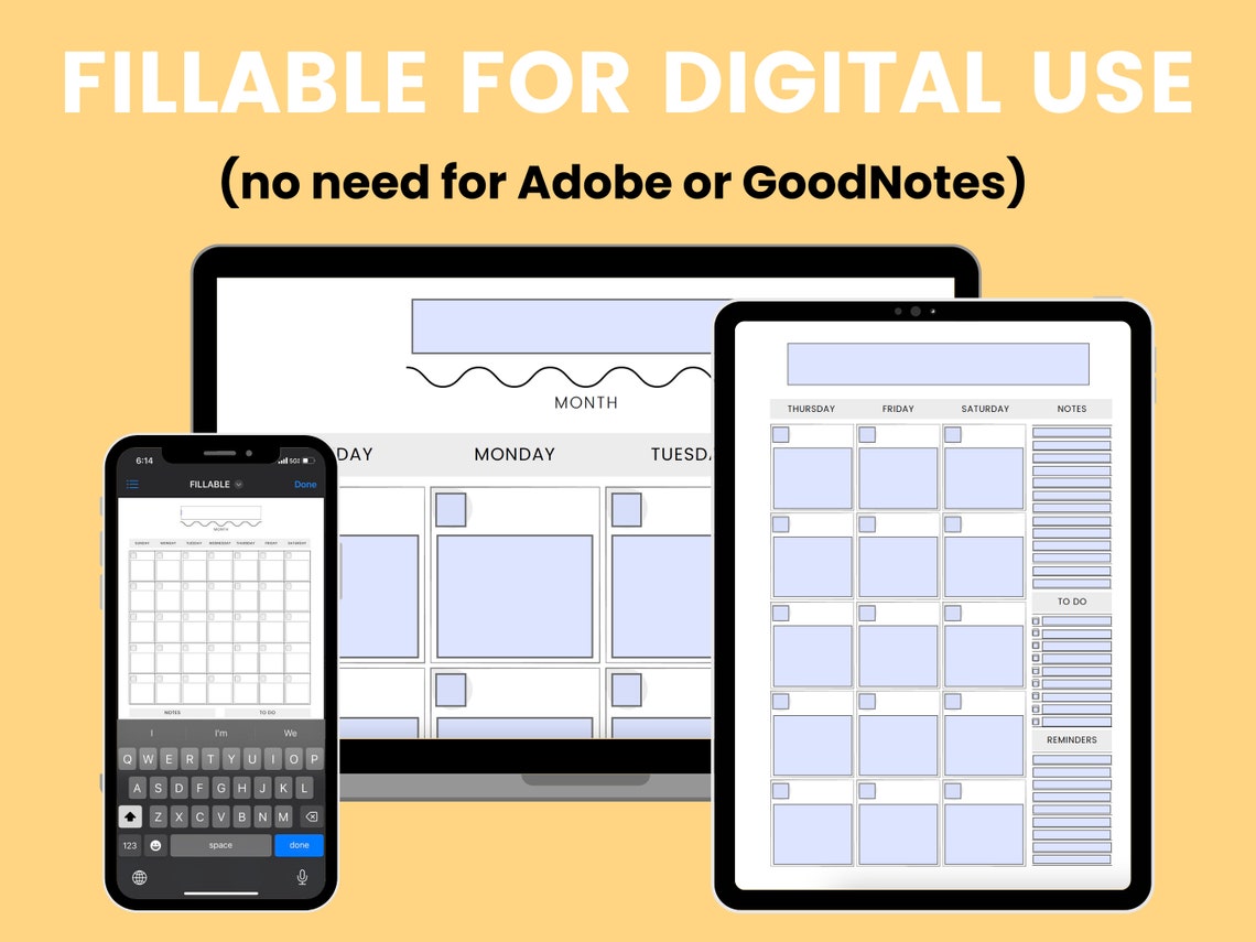 Undated Monthly Calendar Planner Printable • Double Page/month on Two ...