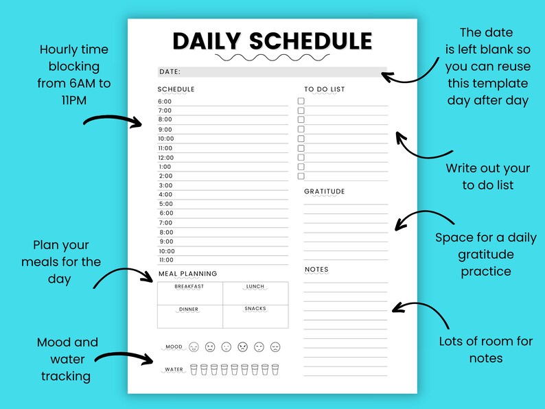 Daily Time Blocking Printable • Daily Time Box Template • Hourly From ...