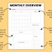 Monthly Overview Printable Template (editable + Fillable) • Letter/half ...