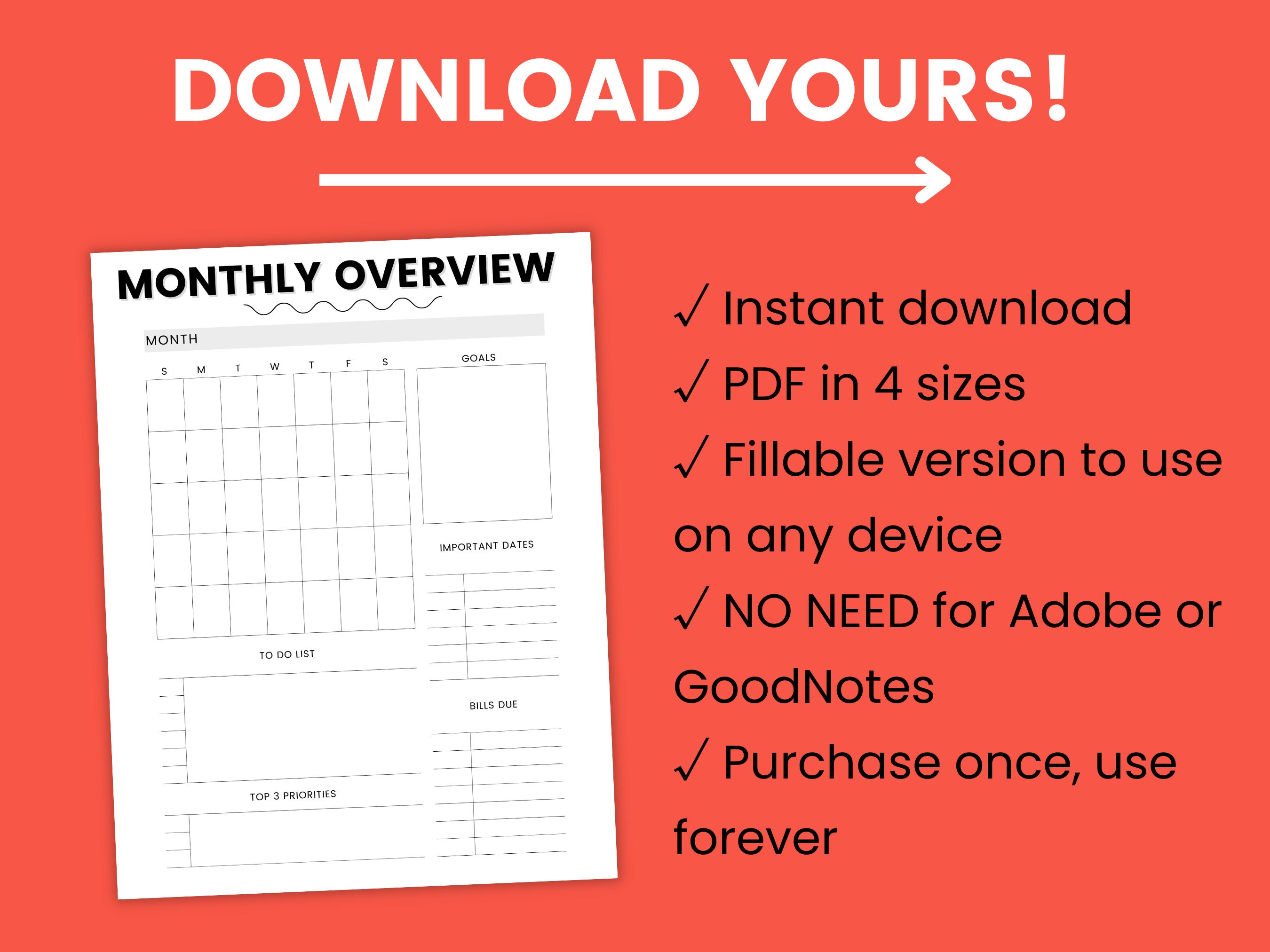 Monthly Overview Printable Template editable Fillable - Etsy