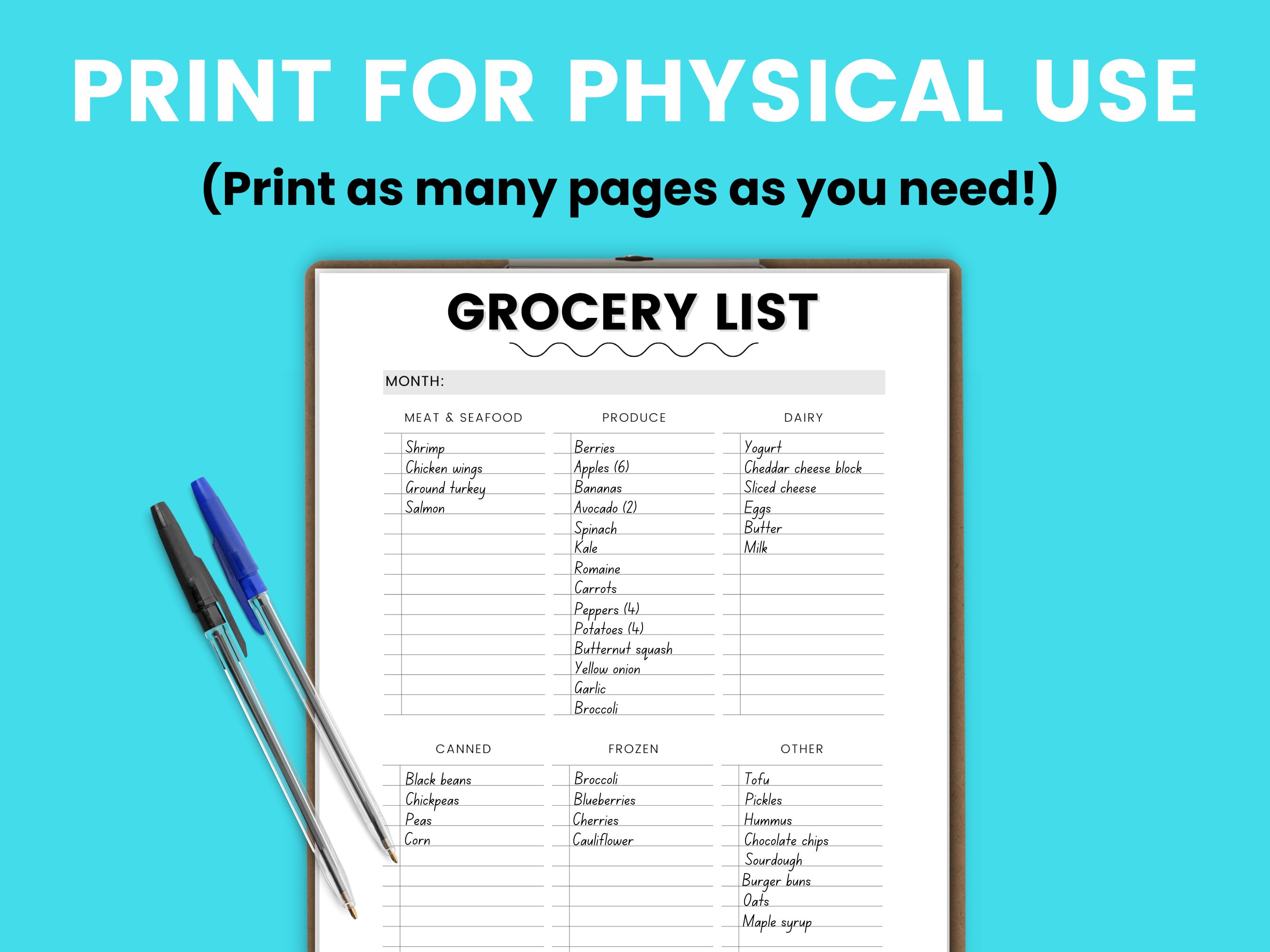Grocery List PDF Printable Template • Fillable and Digital (no Need for ...
