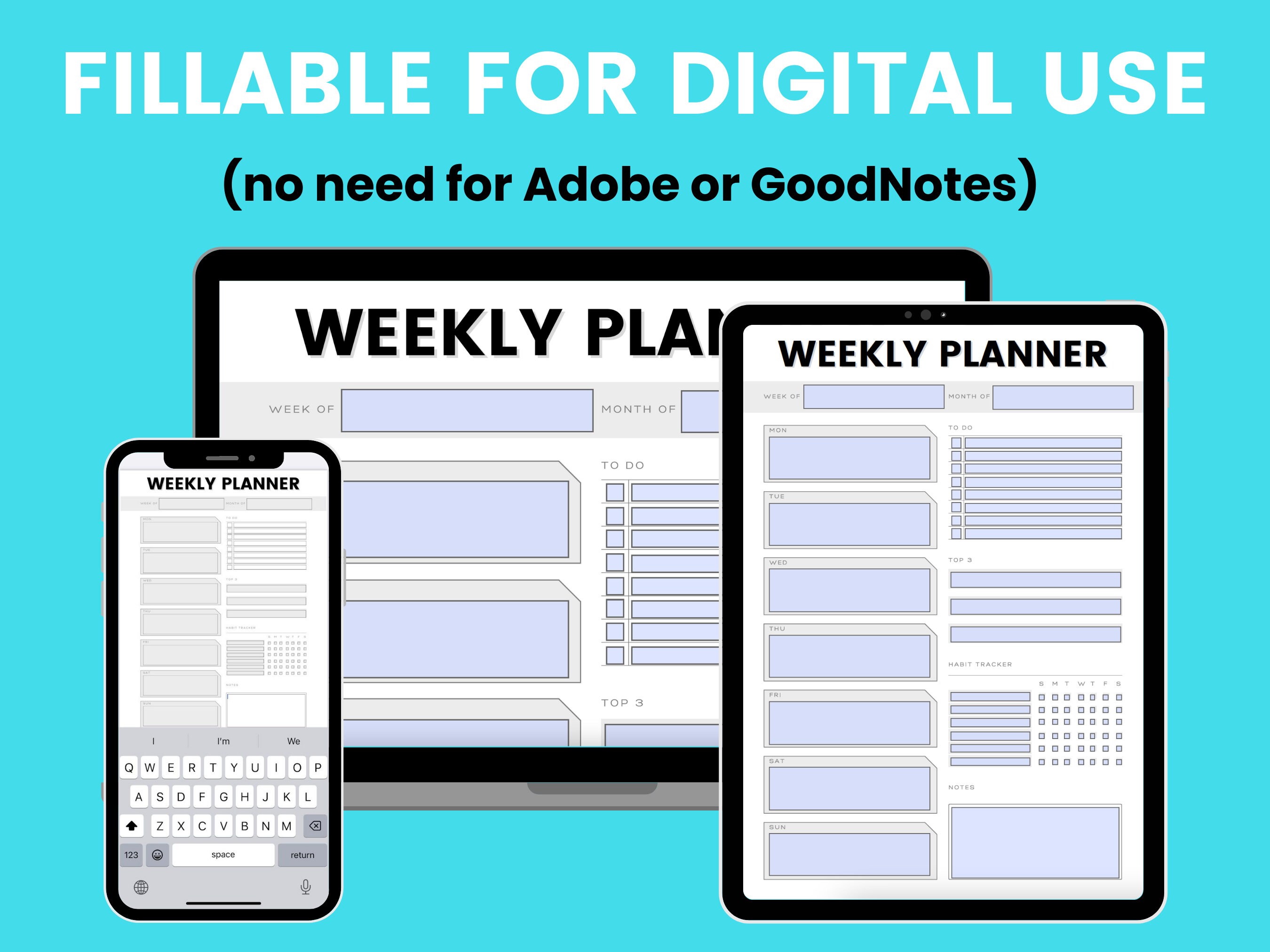 Weekly Planner Printable Template • Fillable PDF • Letter/half Letter ...