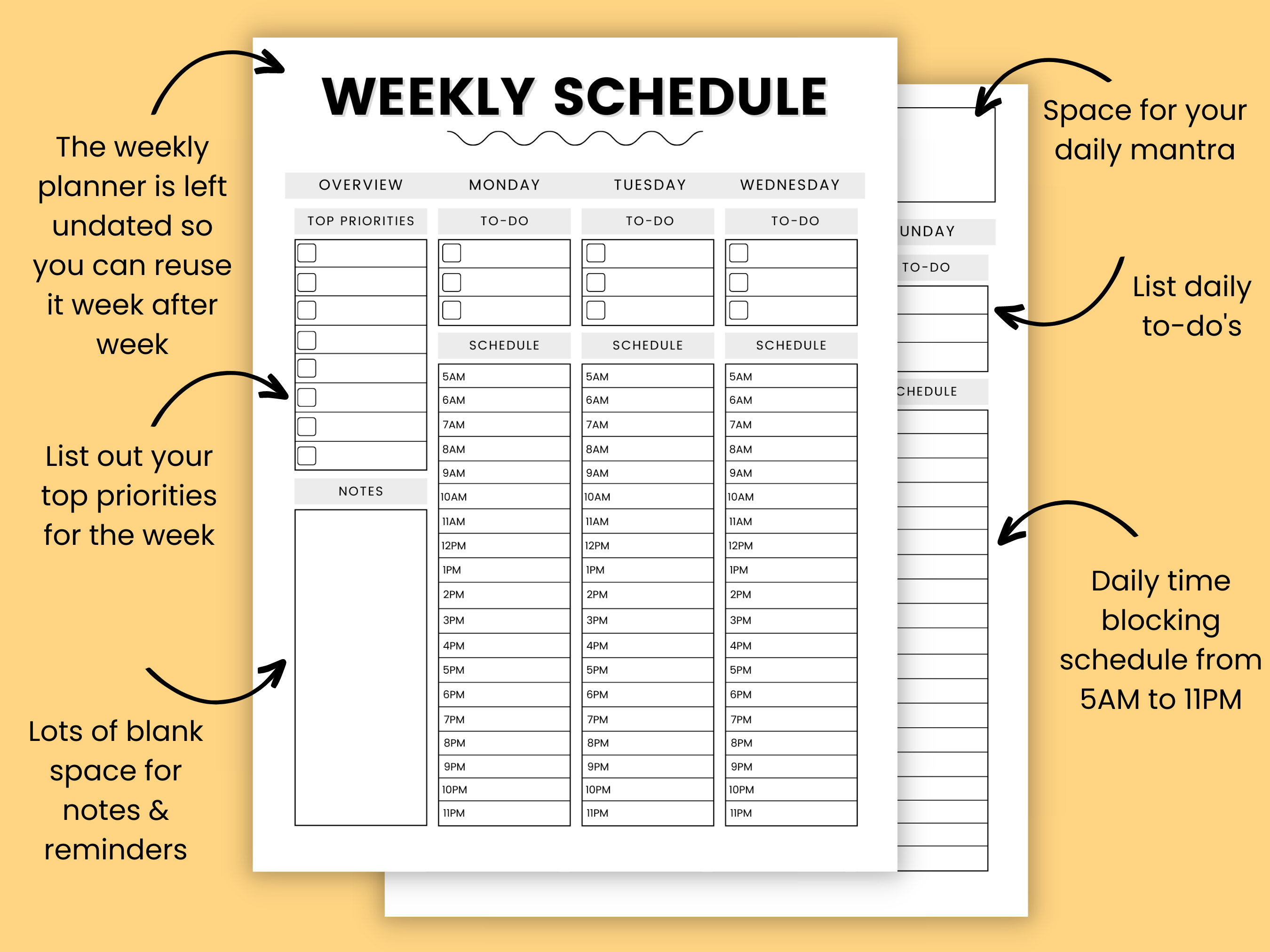 Weekly Time Blocking Planner Template Insert • Hour by Hour (5AM-11PM ...