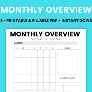 Monthly Overview Printable Template (editable + Fillable) • Letter/half ...