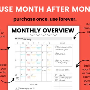 Monthly Overview Printable Template (editable + Fillable) • Letter/half ...