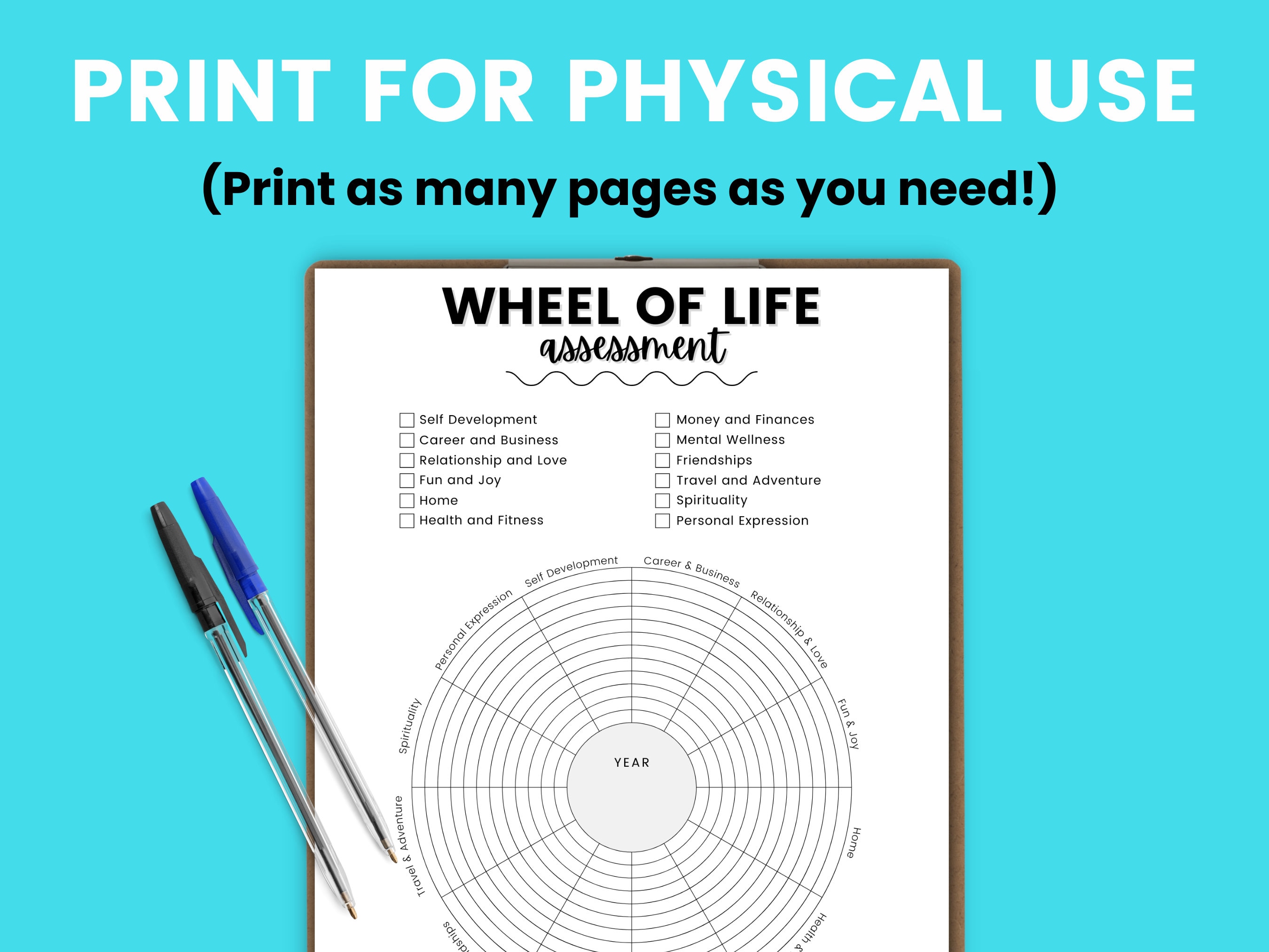 Wheel of Life Assessment Worksheet With 12 Sections • Planner Template ...