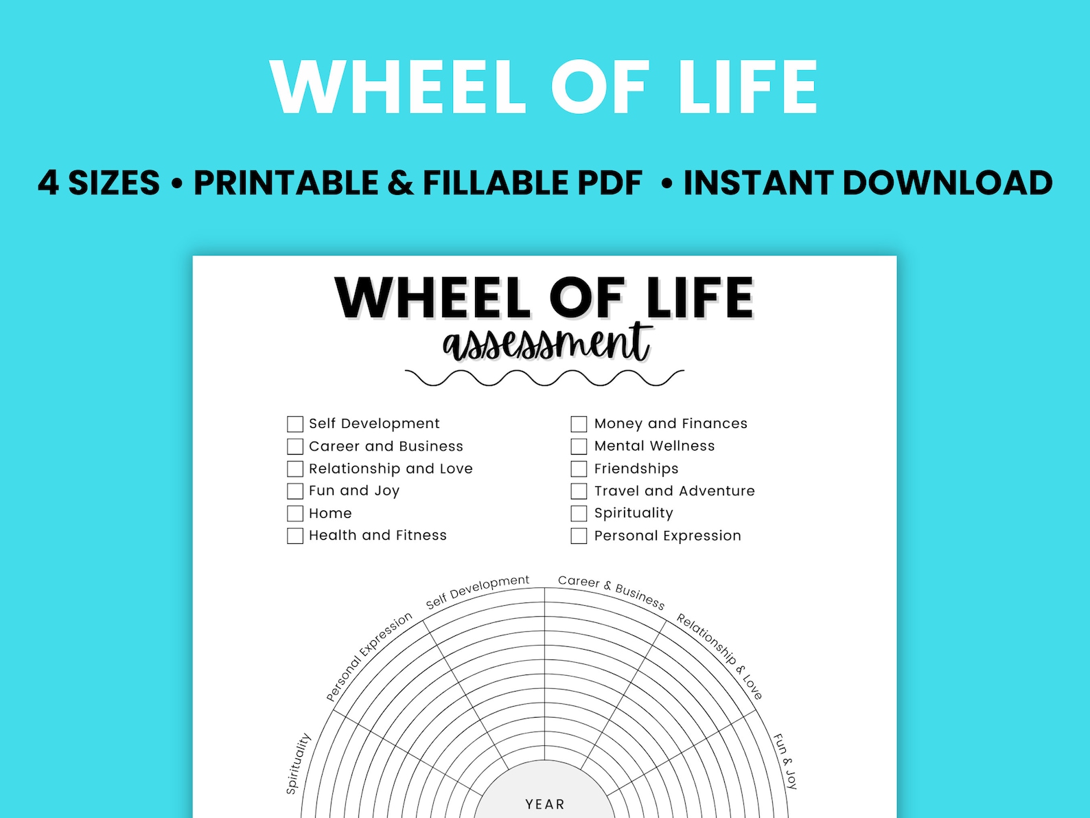Wheel of Life Assessment Worksheet With 12 Sections • Planner Template ...