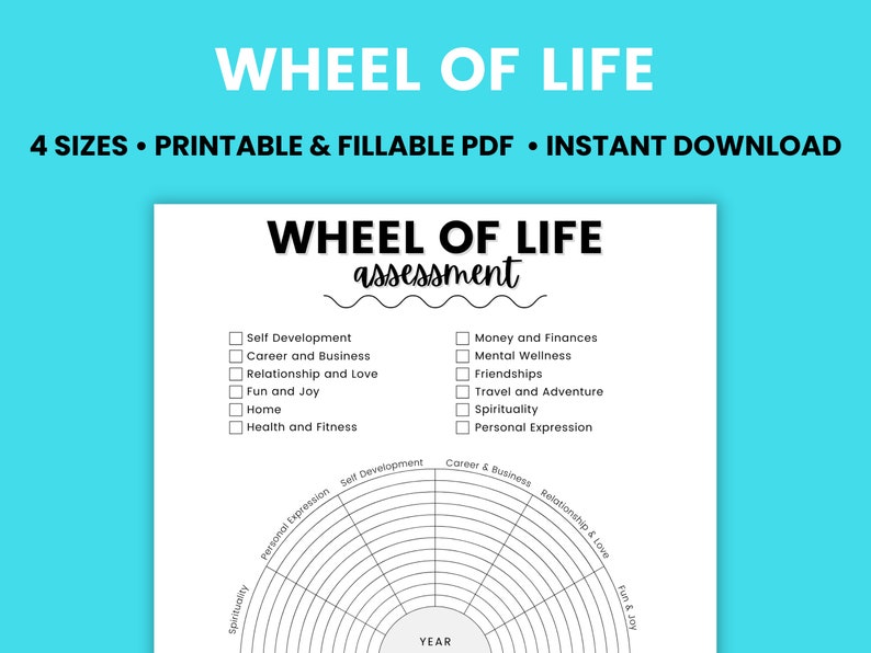 Wheel of Life Assessment Worksheet With 12 Sections • Planner Template ...