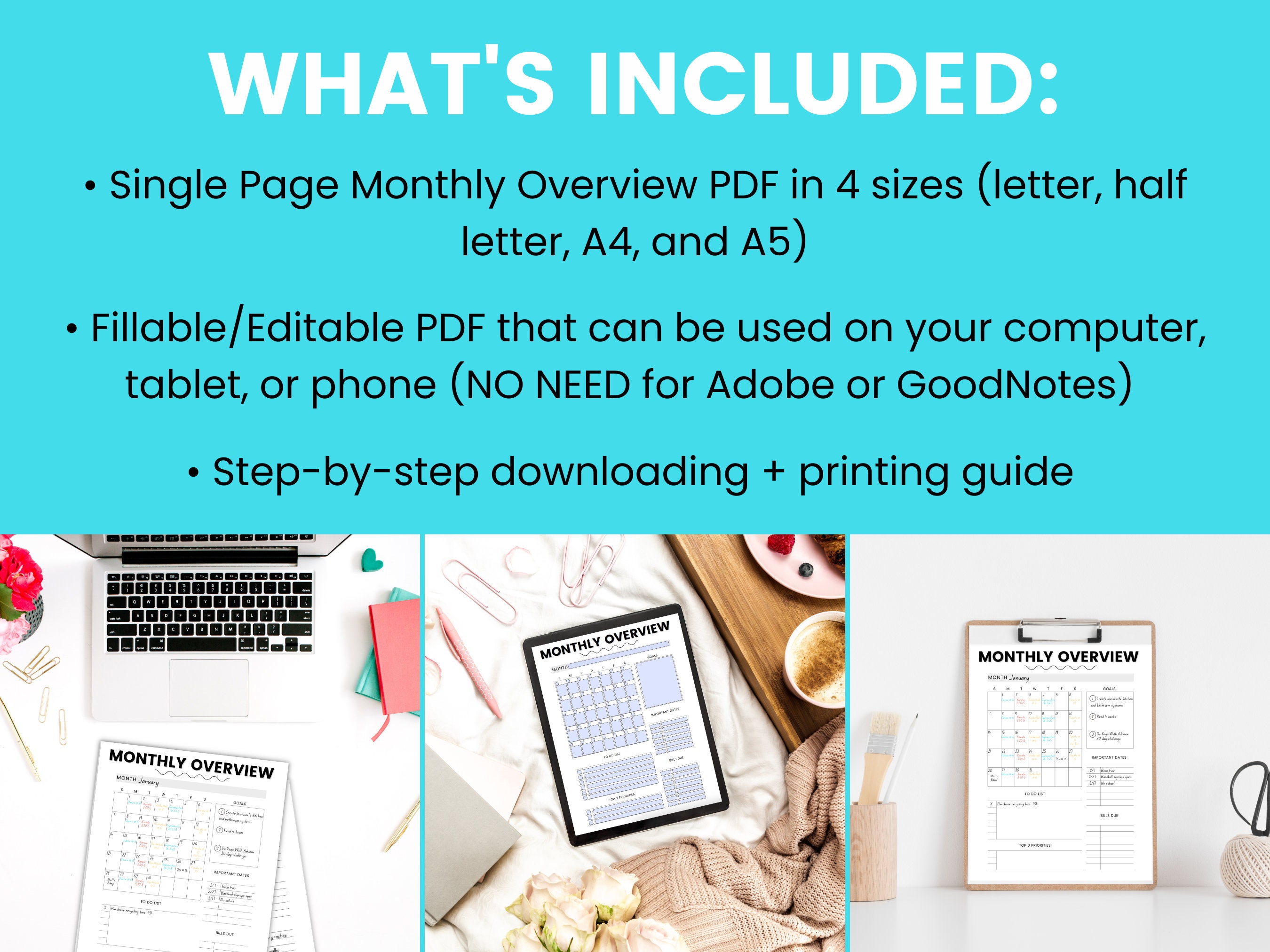 Monthly Overview Printable Template editable Fillable - Etsy