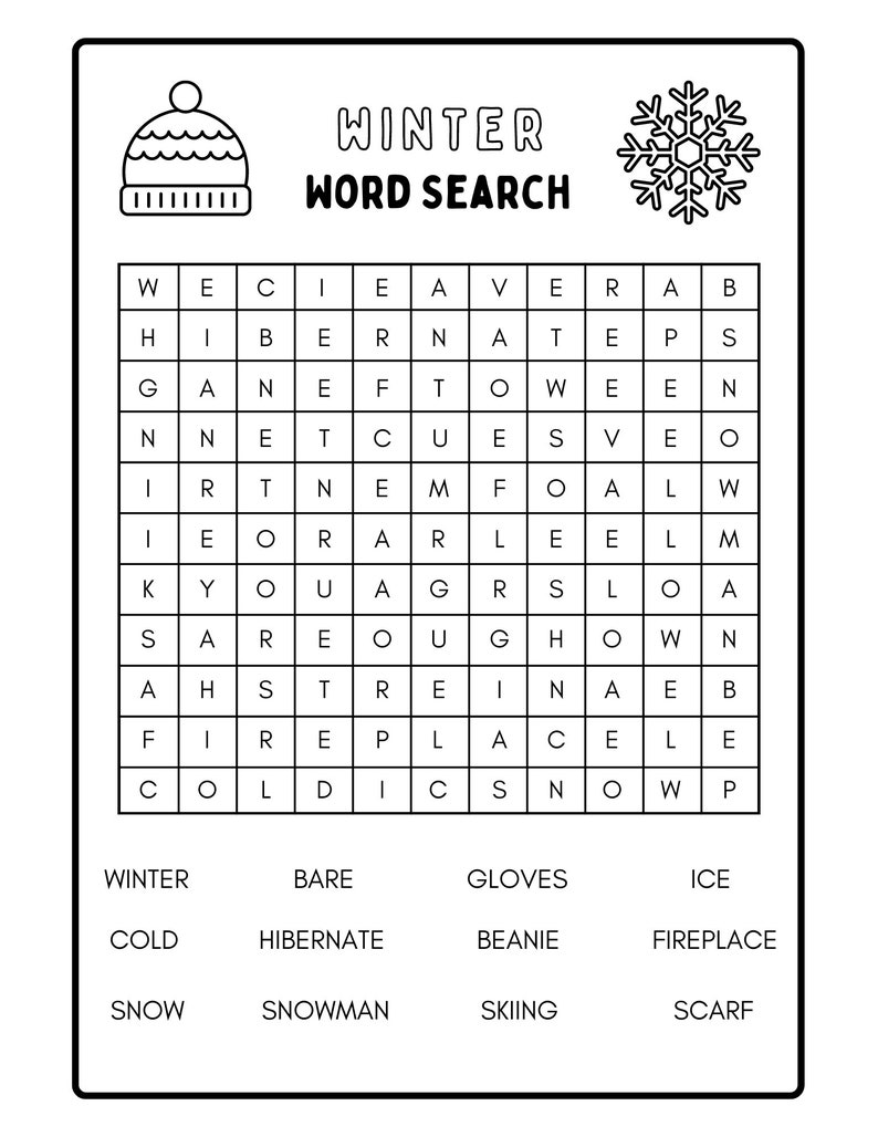 Winter Word Search, Holiday Word Search, Christmas Word Search ...