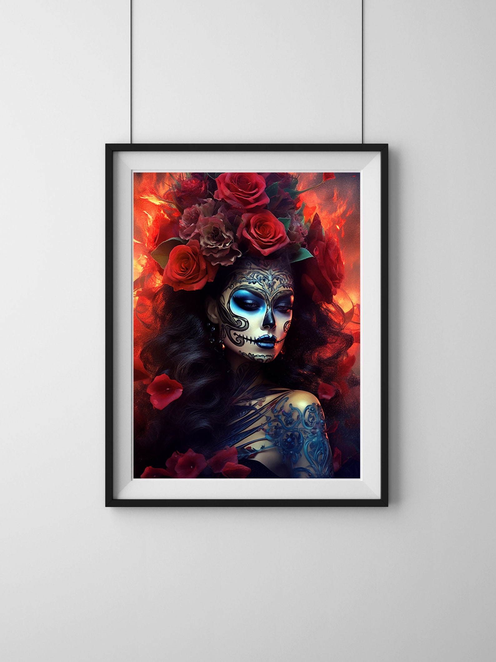 Fire and Roses 1 Gothic Wall Art, Gothic Girl, Gothic Pin up Poster ...