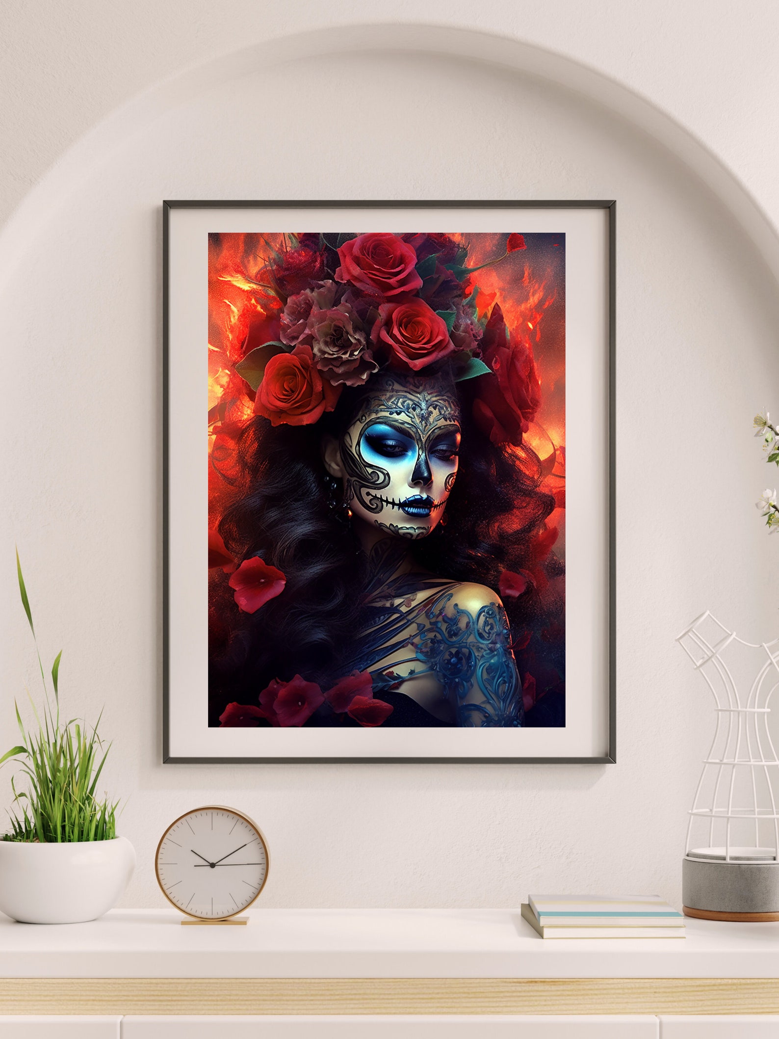 Fire and Roses 1 Gothic Wall Art, Gothic Girl, Gothic Pin up Poster ...