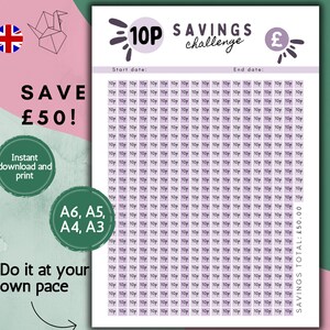 1p Saving Challenge, UK Saving Challenge Printable A3, A4, A5, A6 ...