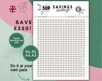 1p Saving Challenge, UK Saving Challenge Printable A3, A4, A5, A6 ...