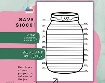Printable Money Jar Savings Tracker - Etsy