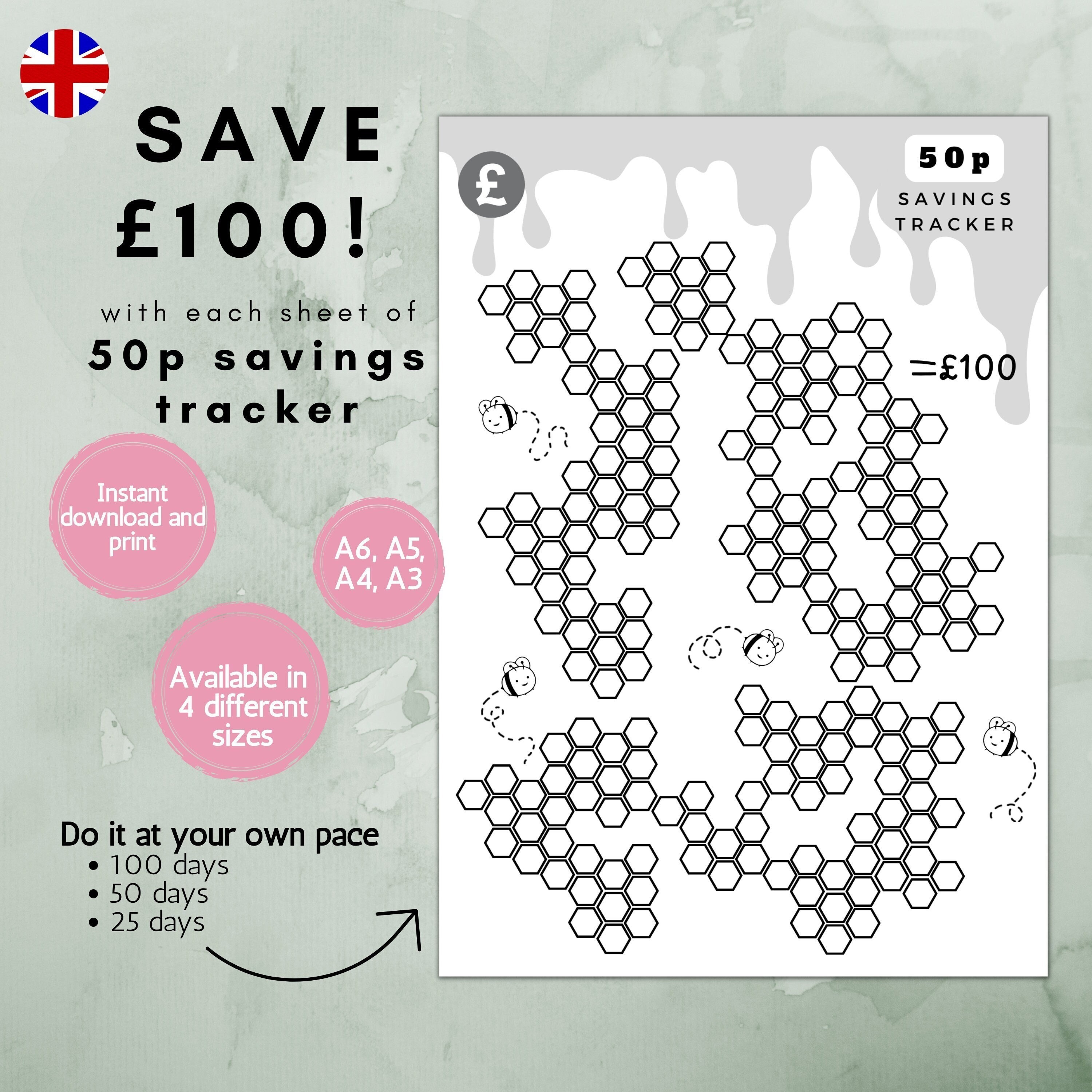 50p Savings Tracker, 50p Savings Challenge, UK Saving Challenge ...