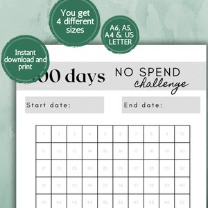 No Spend Challenge, No Spend Tracker, 100 Days Challenge, Savings ...