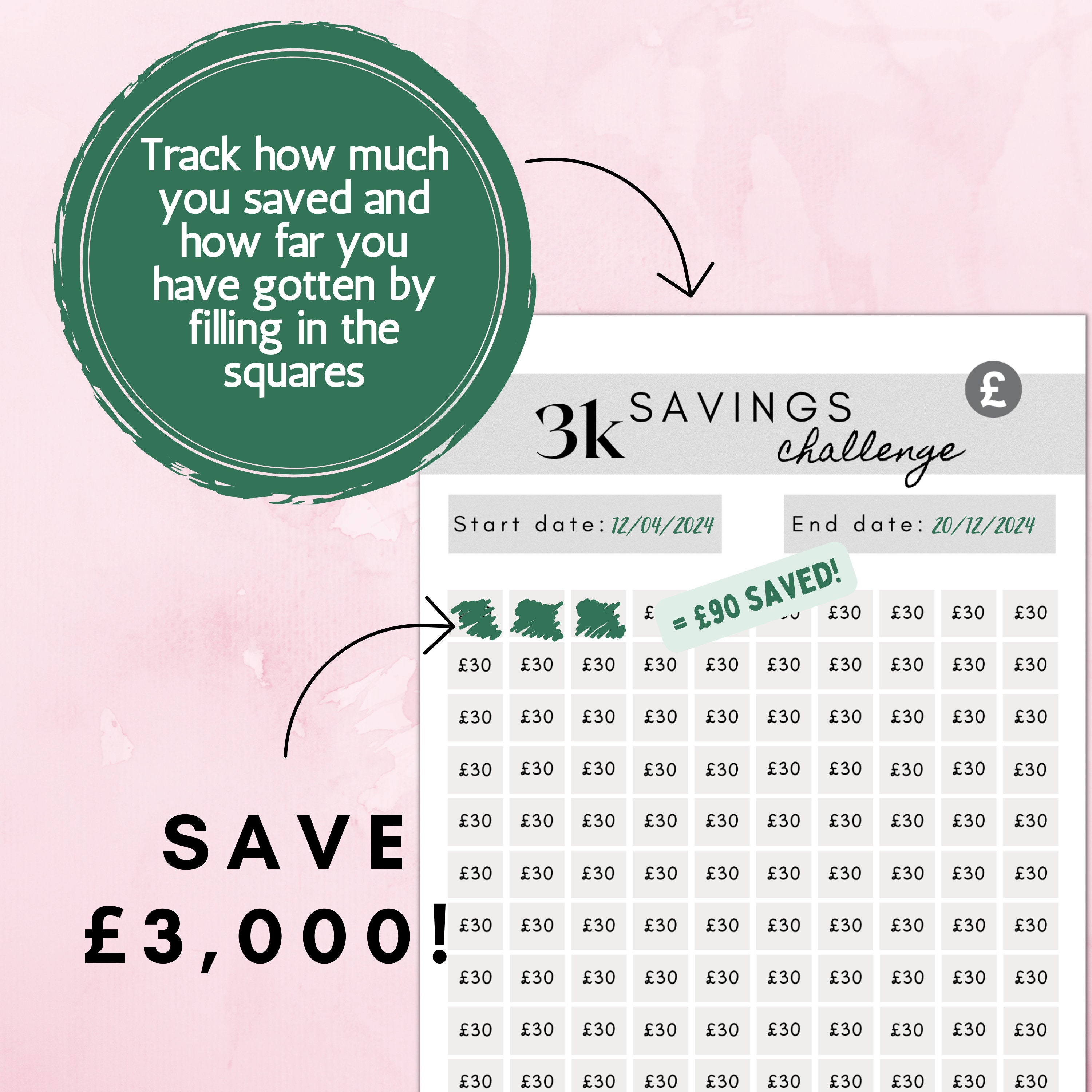 3000 Savings Challenge UK, 3k Savings Challenge, 3k Savings Tracker ...