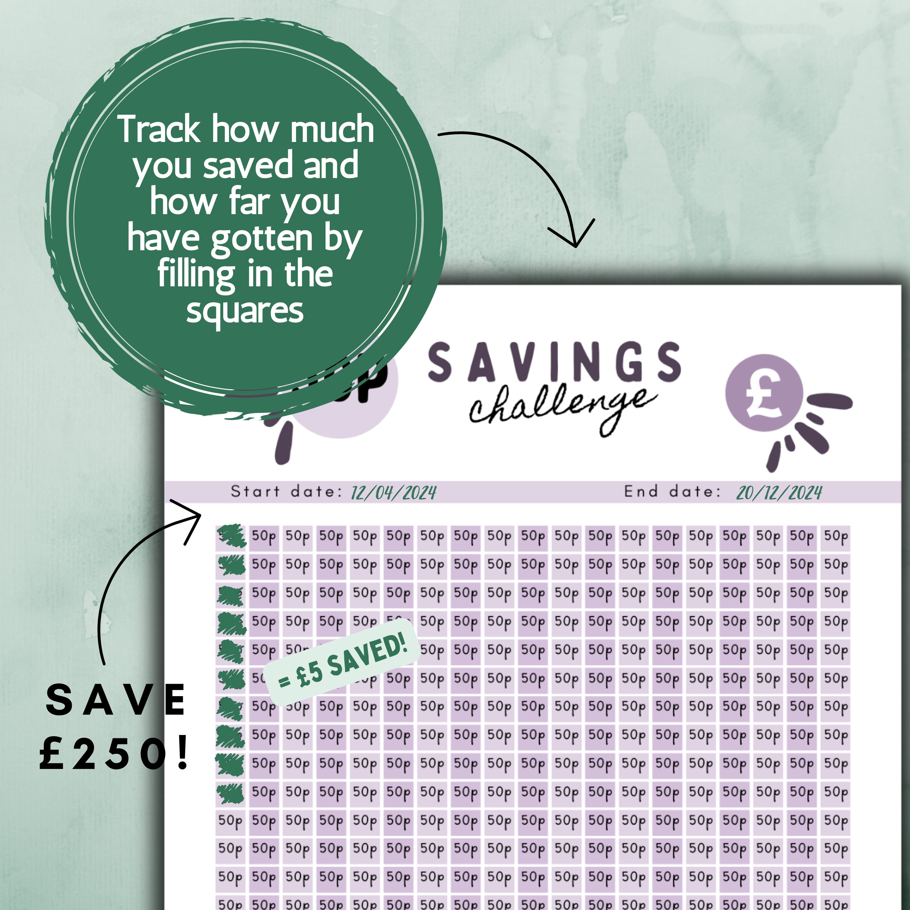 50p Savings Tracker, 50p Savings Challenge, UK Saving Challenge ...