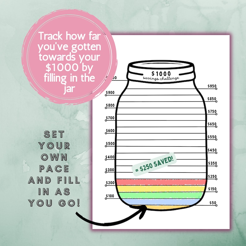 Money Saving Challenge Printable, Money Jar Tracker, Savings Jar ...